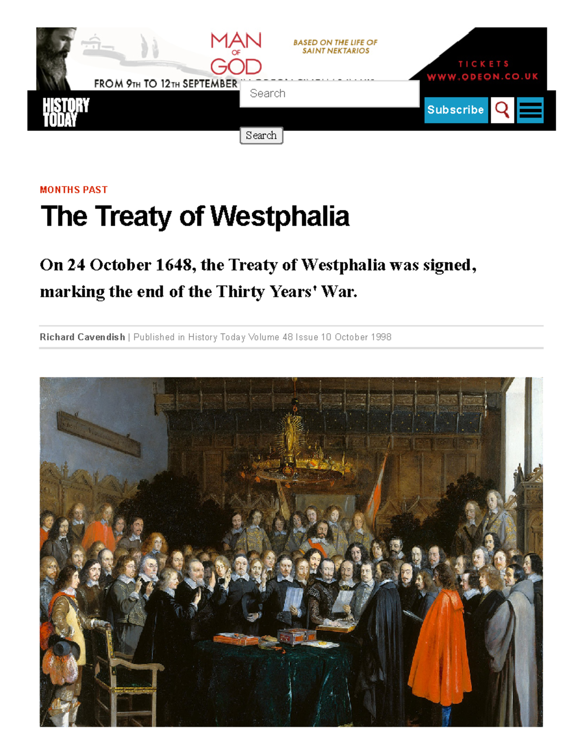 The Treaty of Westphalia History Today - MONTHS PAST The Treaty of ...