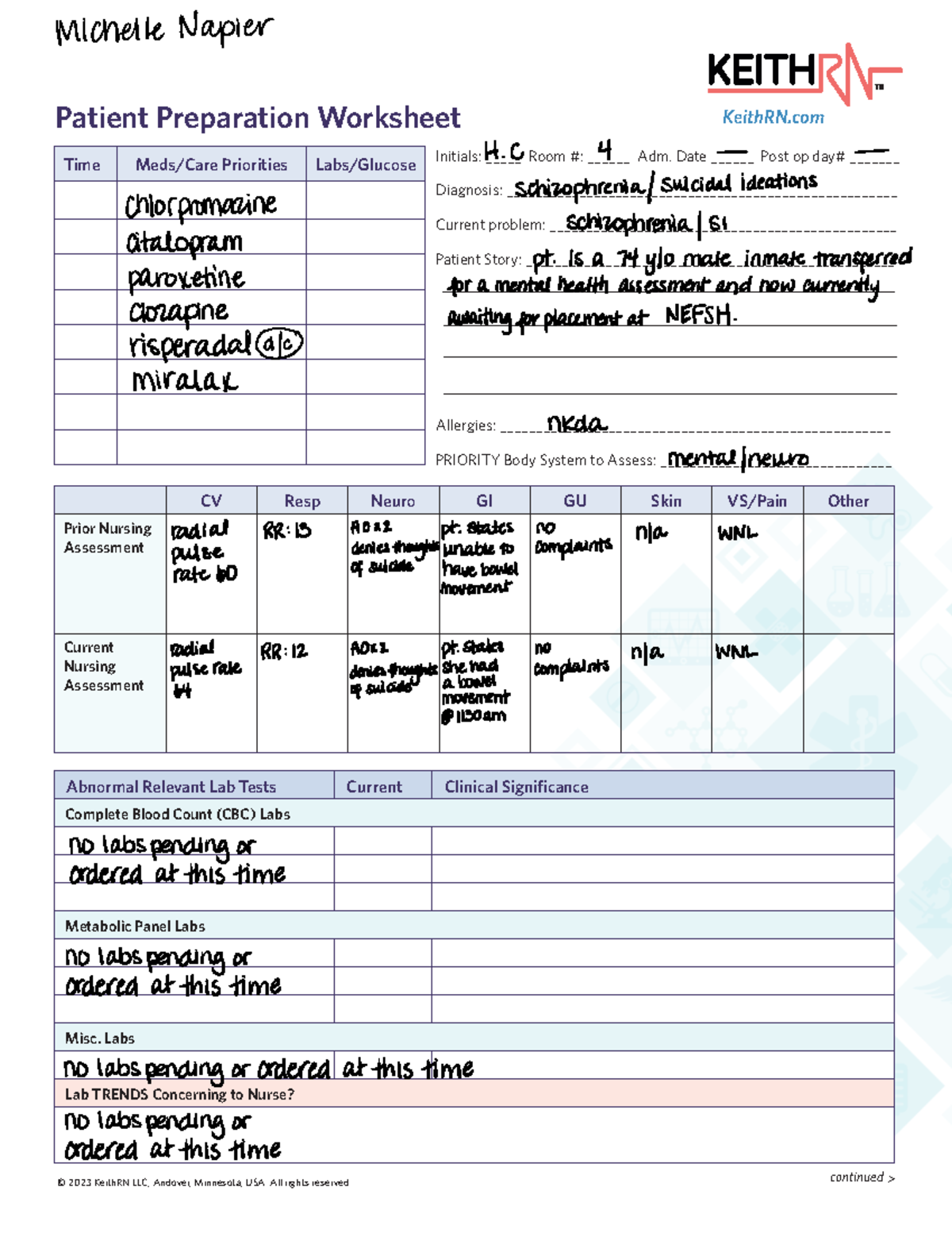 C7 Patient Care Simulation Chart - Week 1 Overview - Studocu