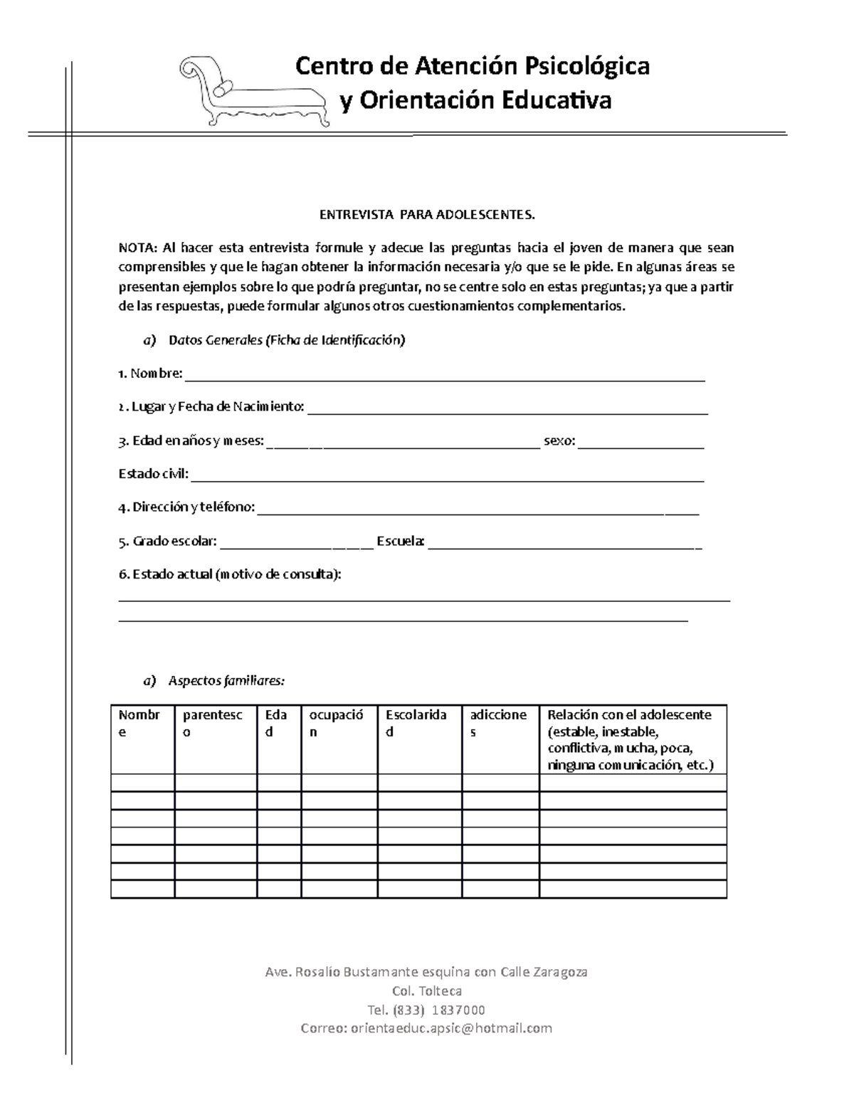 Entrevista Adolescentes formato - ENTREVISTA PARA ADOLESCENTES. NOTA ...