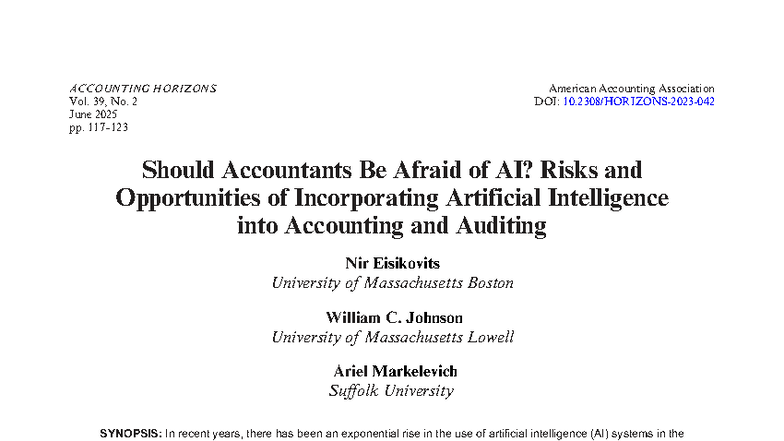 ACCOUNTING HORIZONS Vol. 39, No. 2 (2025): AI in Accounting & Auditing ...