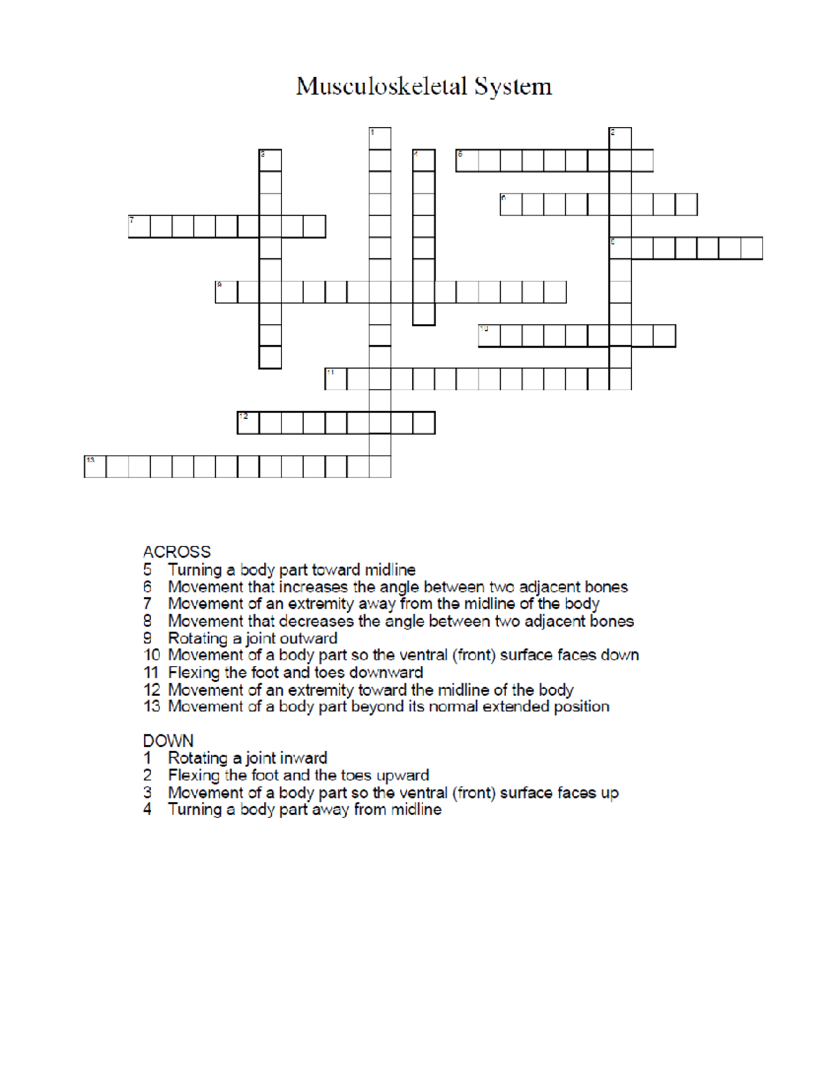 Musculoskeletal System Crossword Puzzle (MS) - Studocu