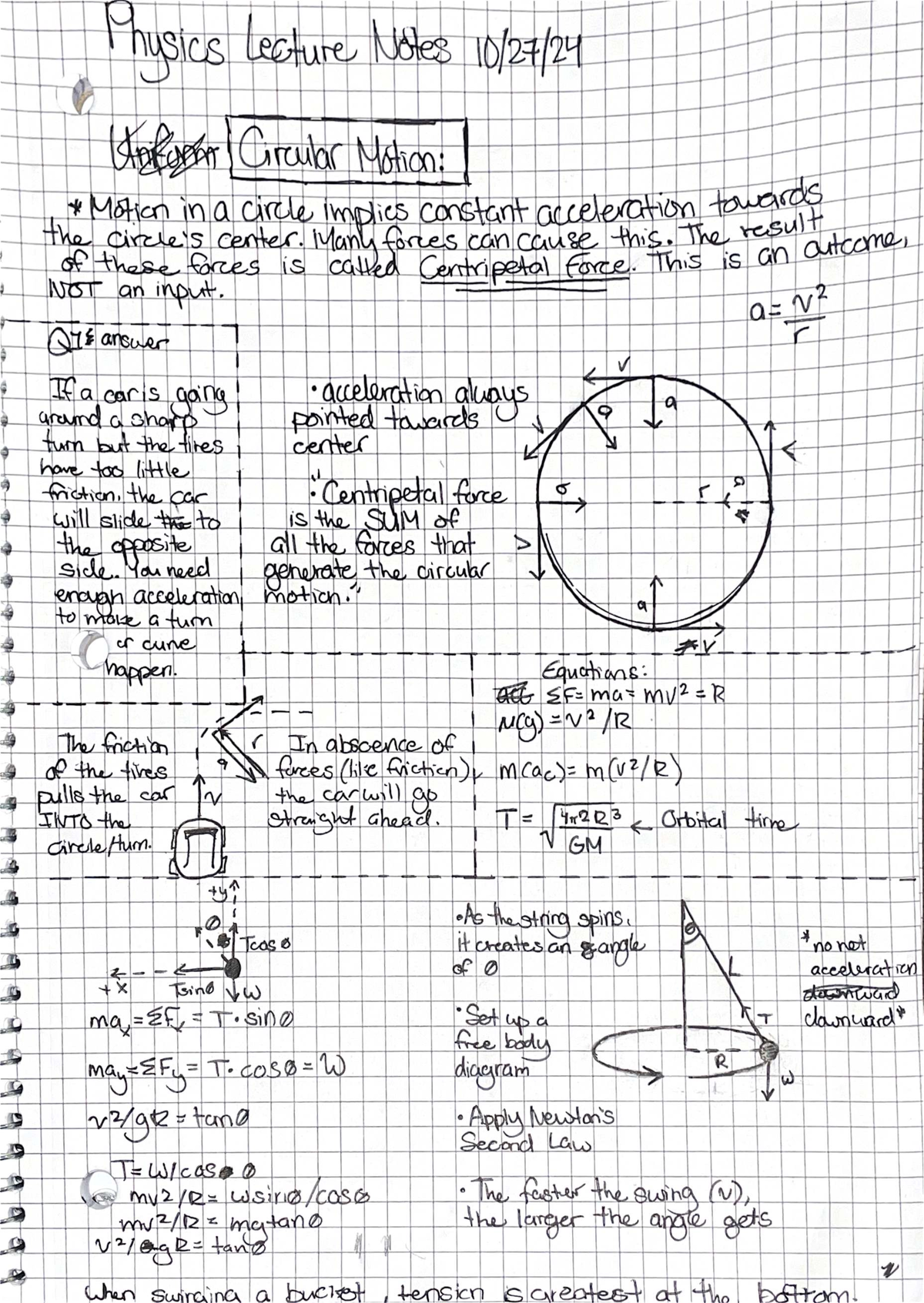 Physics Lecture Notes 102724: Circular Motion and Centripetal Force ...