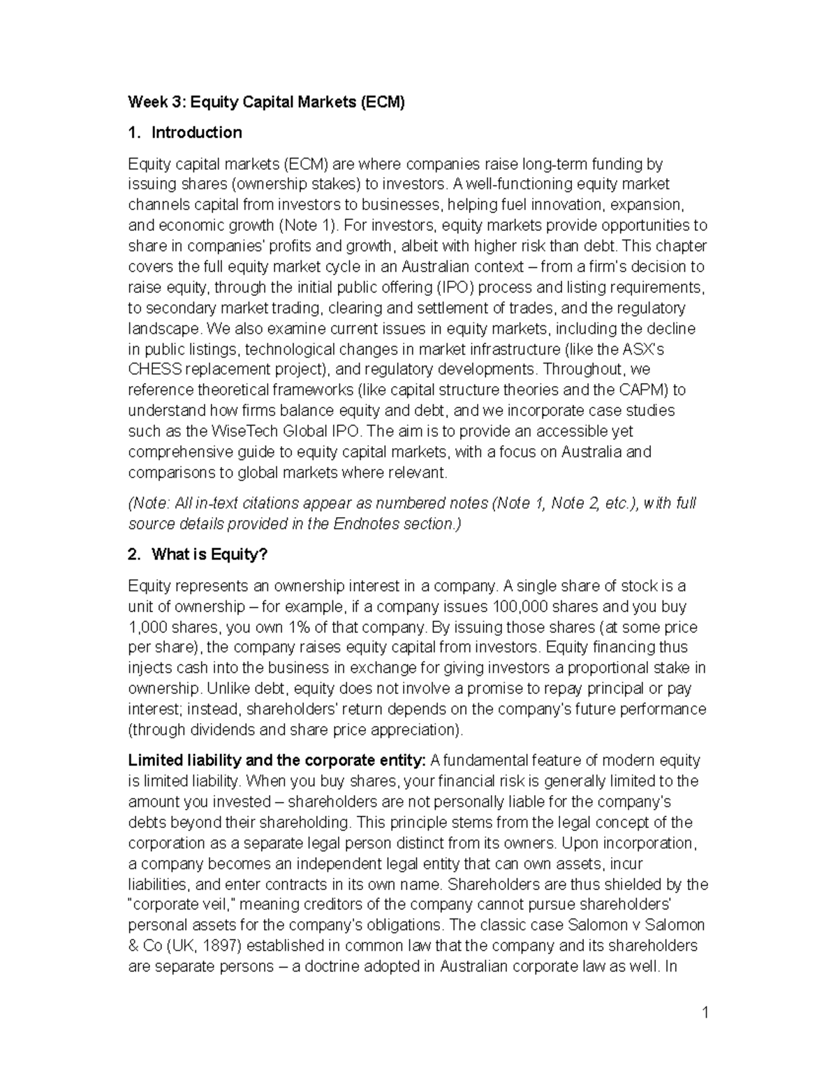Week 3: Equity Capital Markets (ECM) Overview and Key Concepts - Studocu