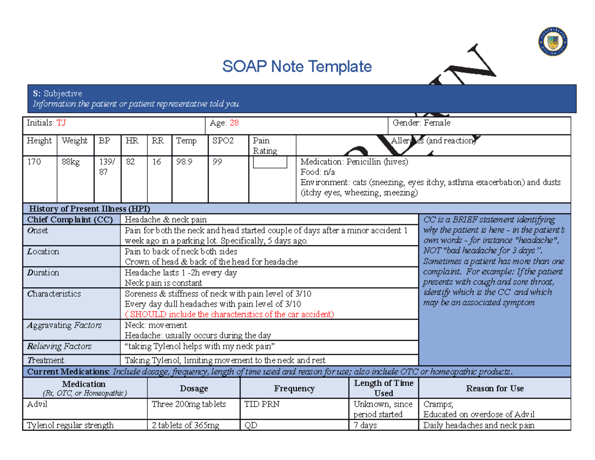 Week 3 SOAP note - SOAP note week 3 tina jones - SOAP Note Template ...