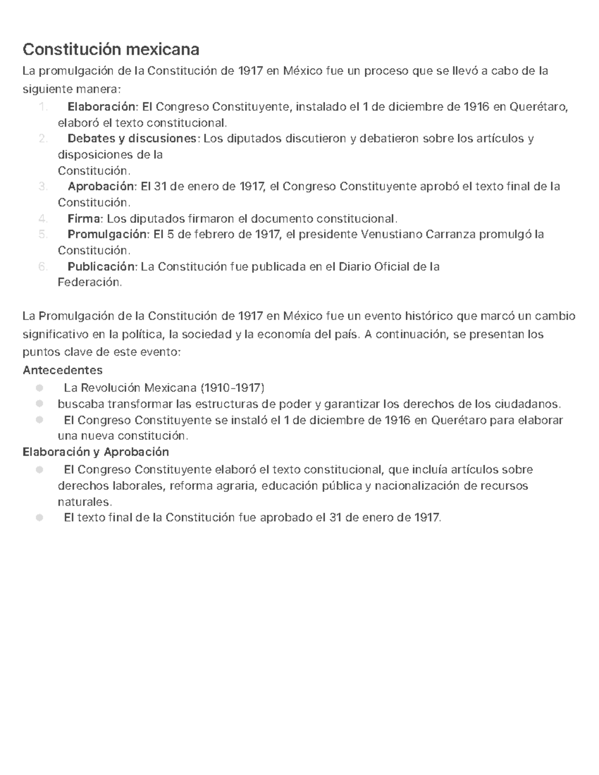 Constitución Mexicana: Proceso de Promulgación de 1917 - Studocu