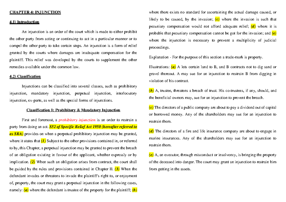 Chapter 4 - Understanding Injunctions in Civil Procedure II - Studocu