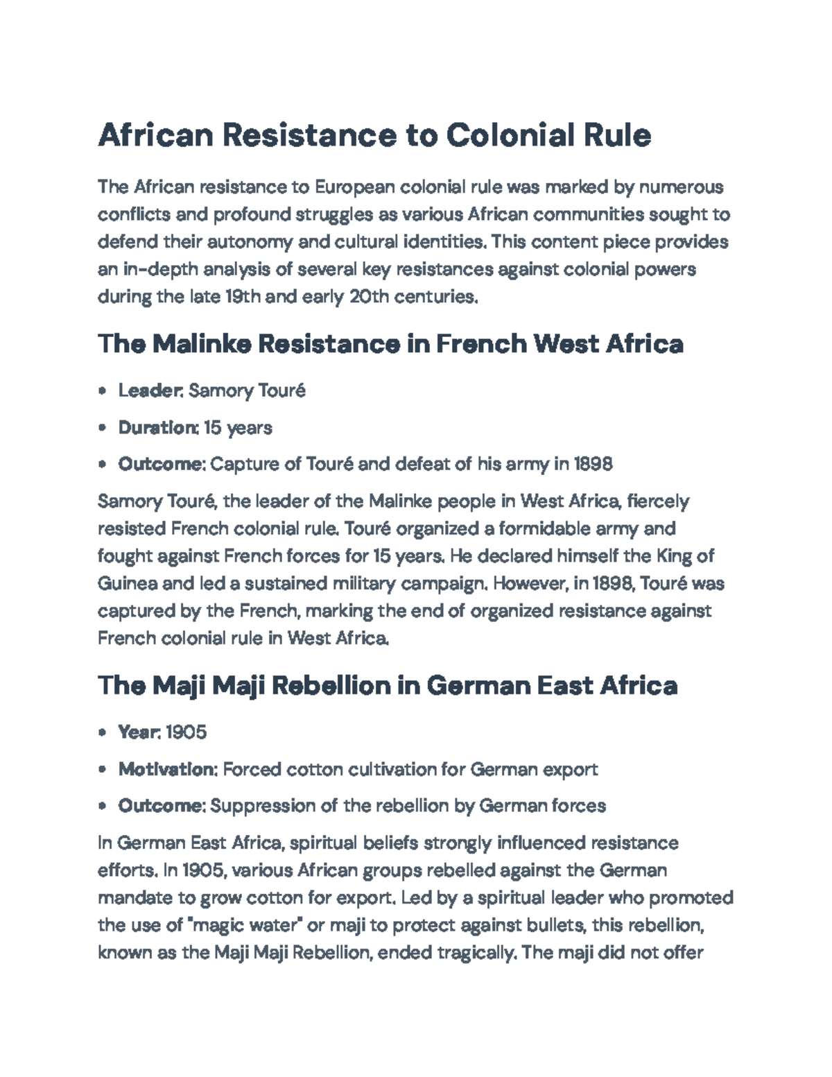 AFR 301: Examining African Resistance Movements to Colonial Rule - Studocu