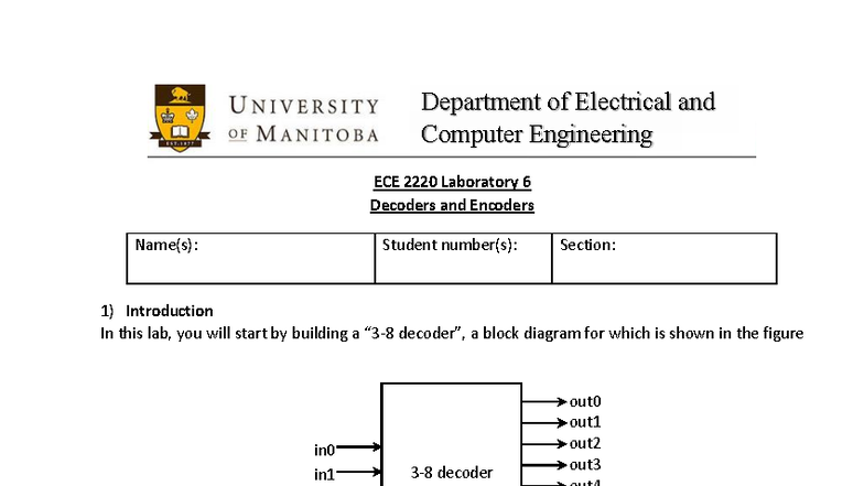 Lab 6 - Decoders and Encoders (ECE) - Studocu