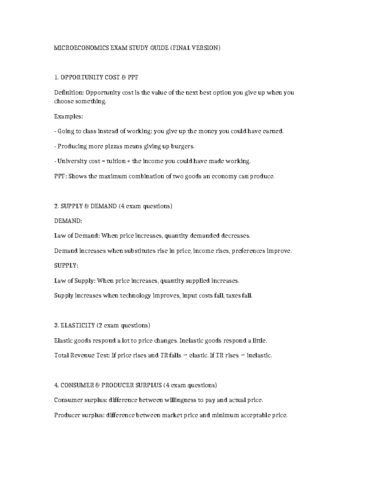 MICROECONOMICS 101 FINAL EXAM STUDY GUIDE: KEY CONCEPTS & QUESTIONS ...