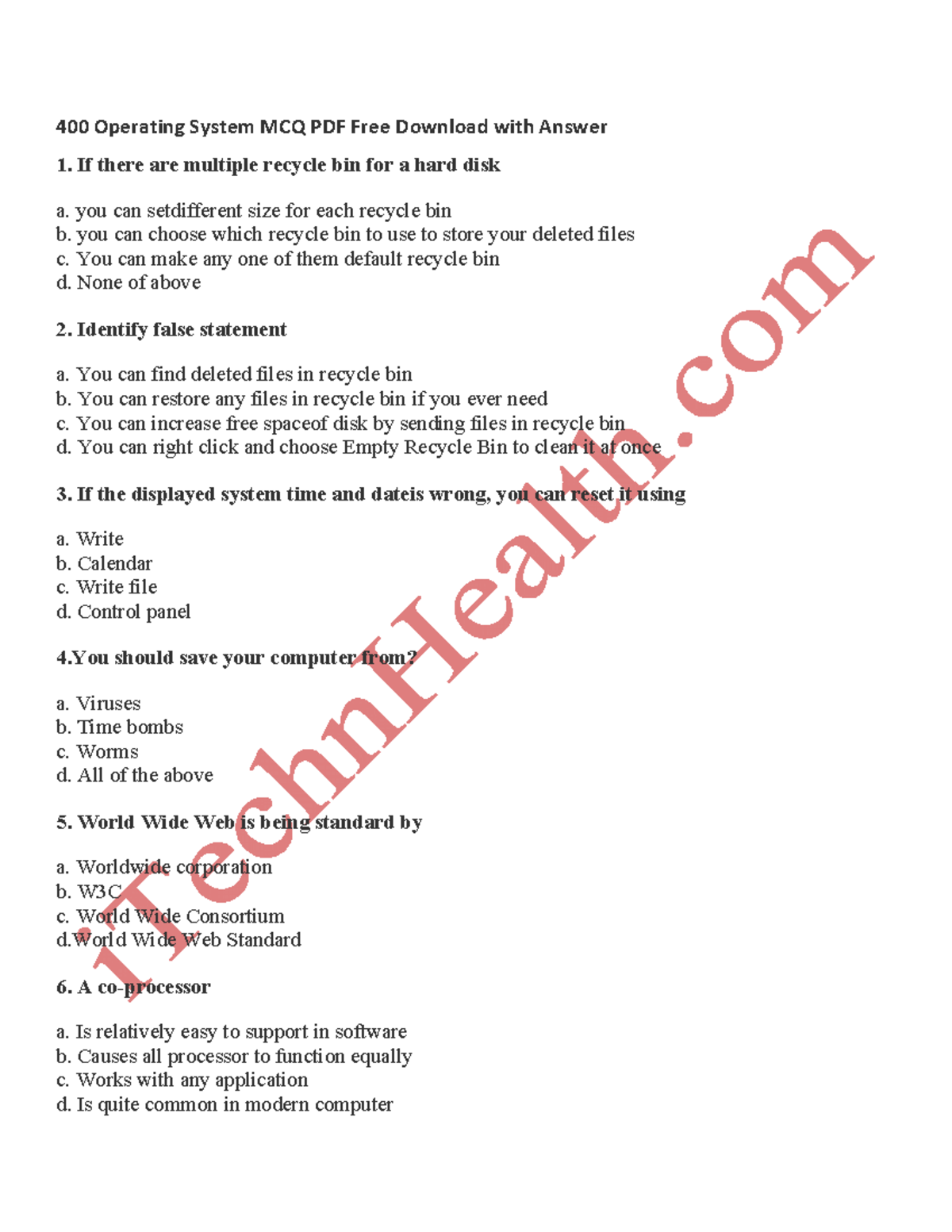 400 Operating Systems MCQs with Answers for Exam Preparation - Studocu