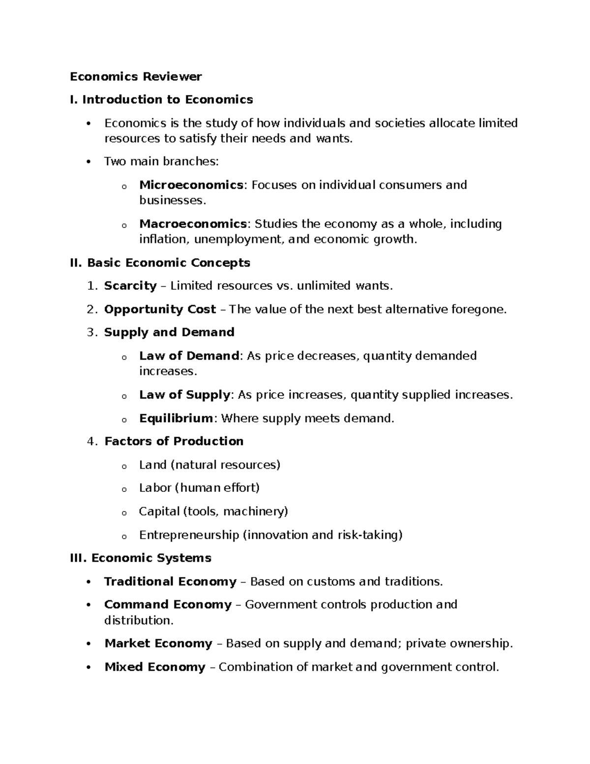 Economics Reviewer - Introduction to Economics Economics is the study ...