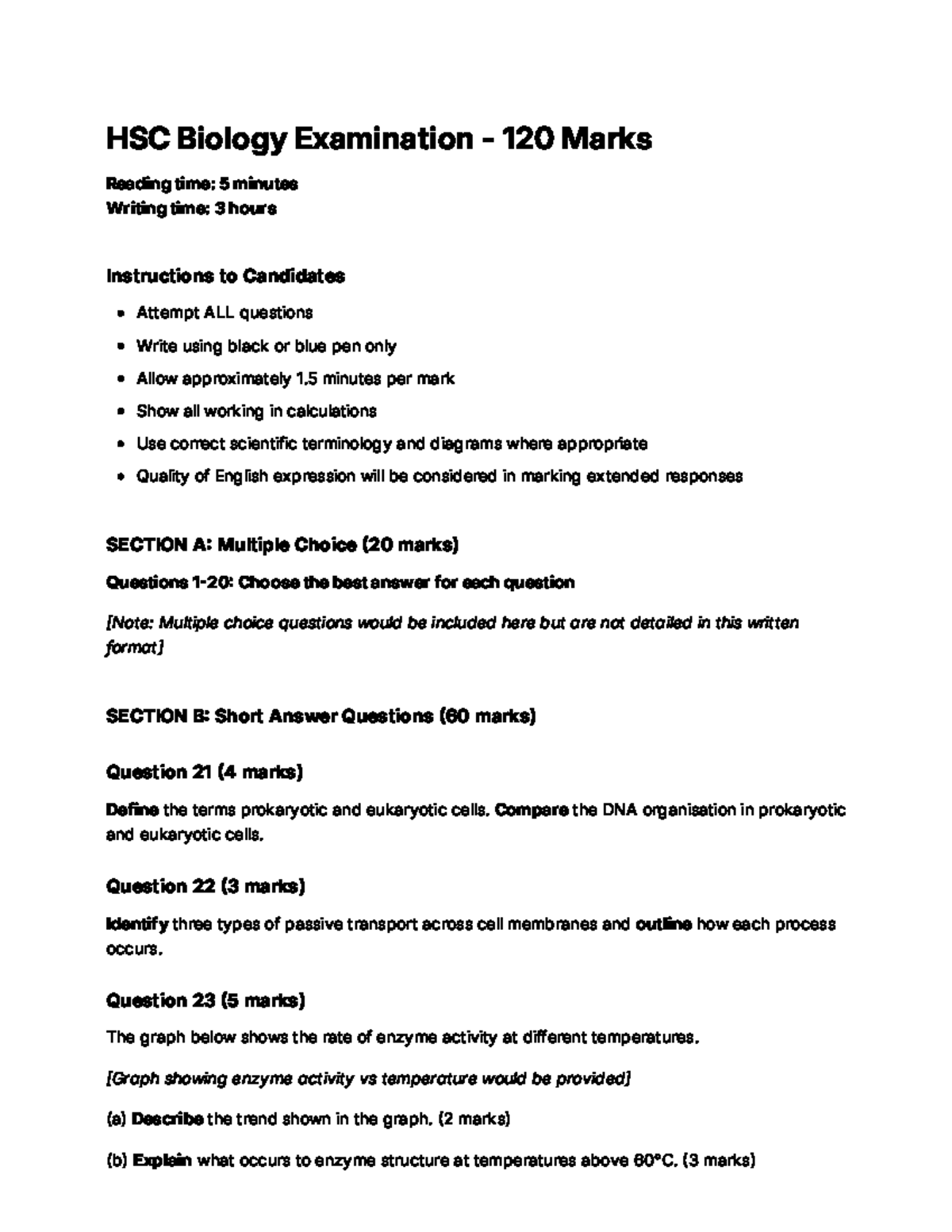 HSC Biology Prelim Exam Practice Paper (120 Marks) - Studocu