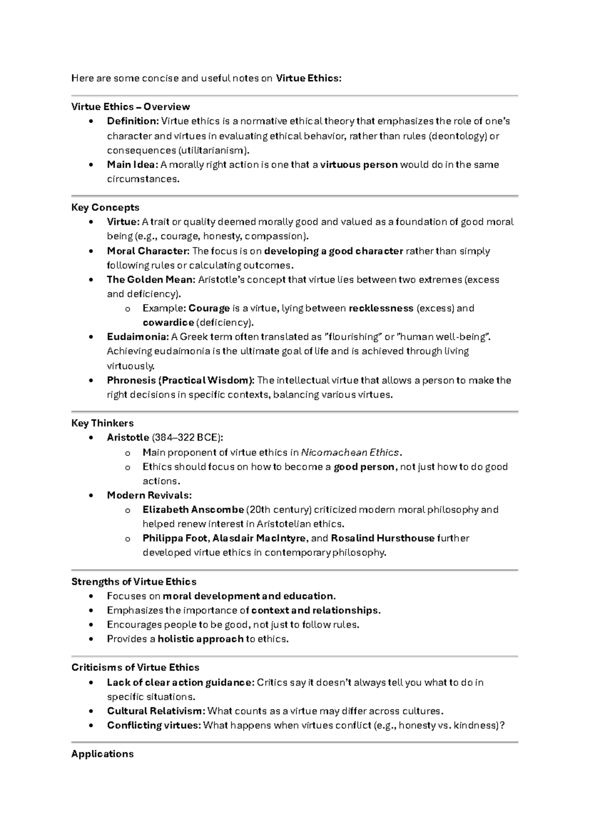 Virtue Ethics Overview: Key Concepts and Thinkers Explained - Studocu