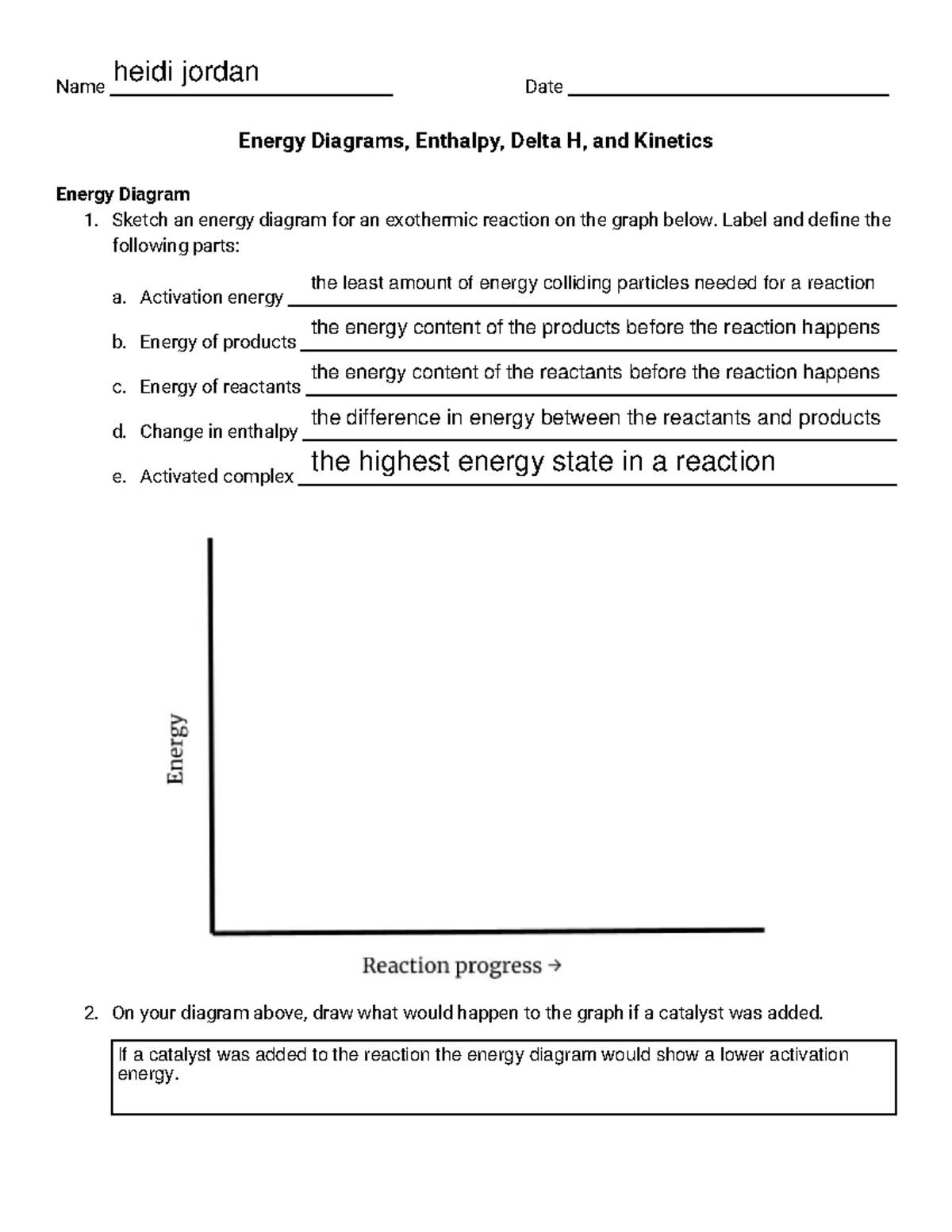 Energy Diagrams & Enthalpy Practice Problems for Chem 101 - Studocu