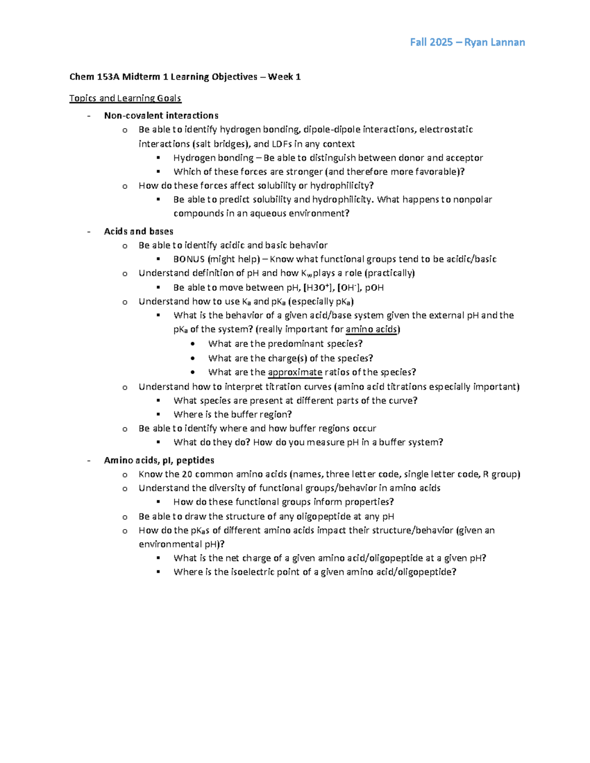 Chem 153A Fall 2025 Midterm 1 Learning Objectives: Week 1 Topics - Studocu