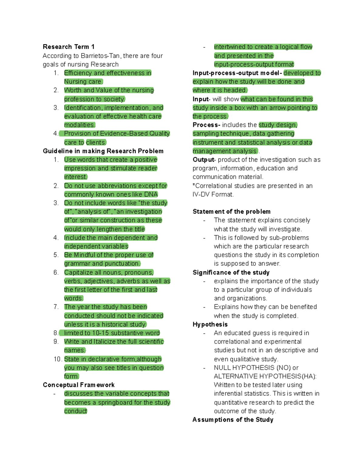 Nursing Research Term 1: Goals, Framework, and Ethical Guidelines - Studocu