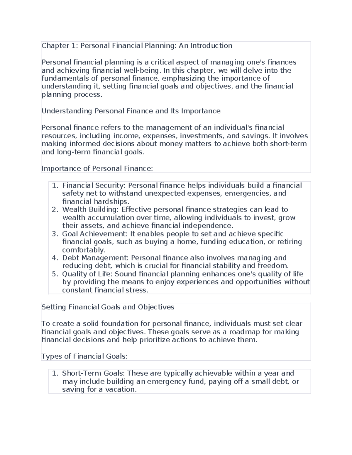 Summary - Chapter 1 - Personal Finance - Chapter 1: Personal Financial ...