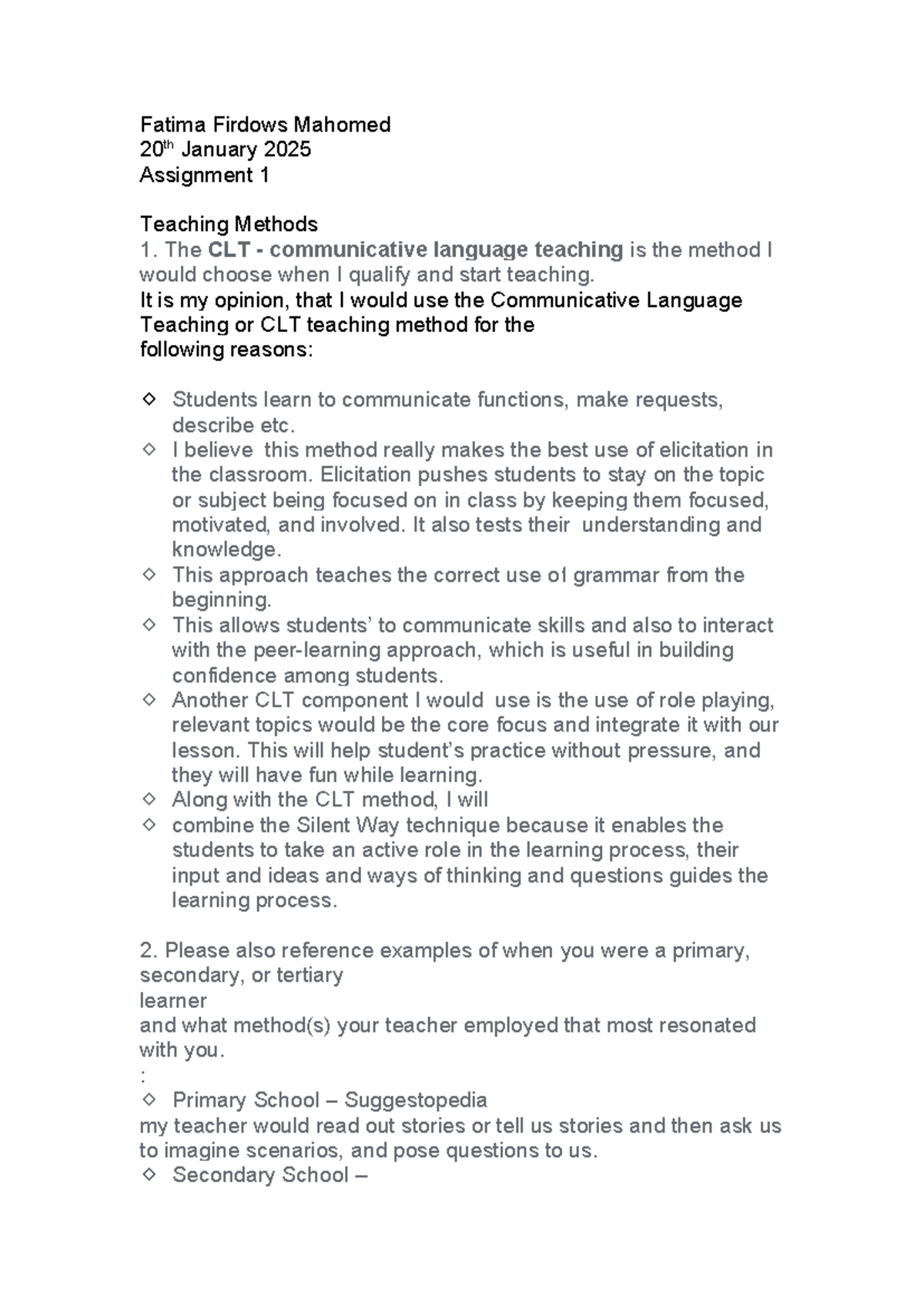 Assignment 1 TOTB - TOTB ASS - Fatima Firdows Mahomed 20 th January ...