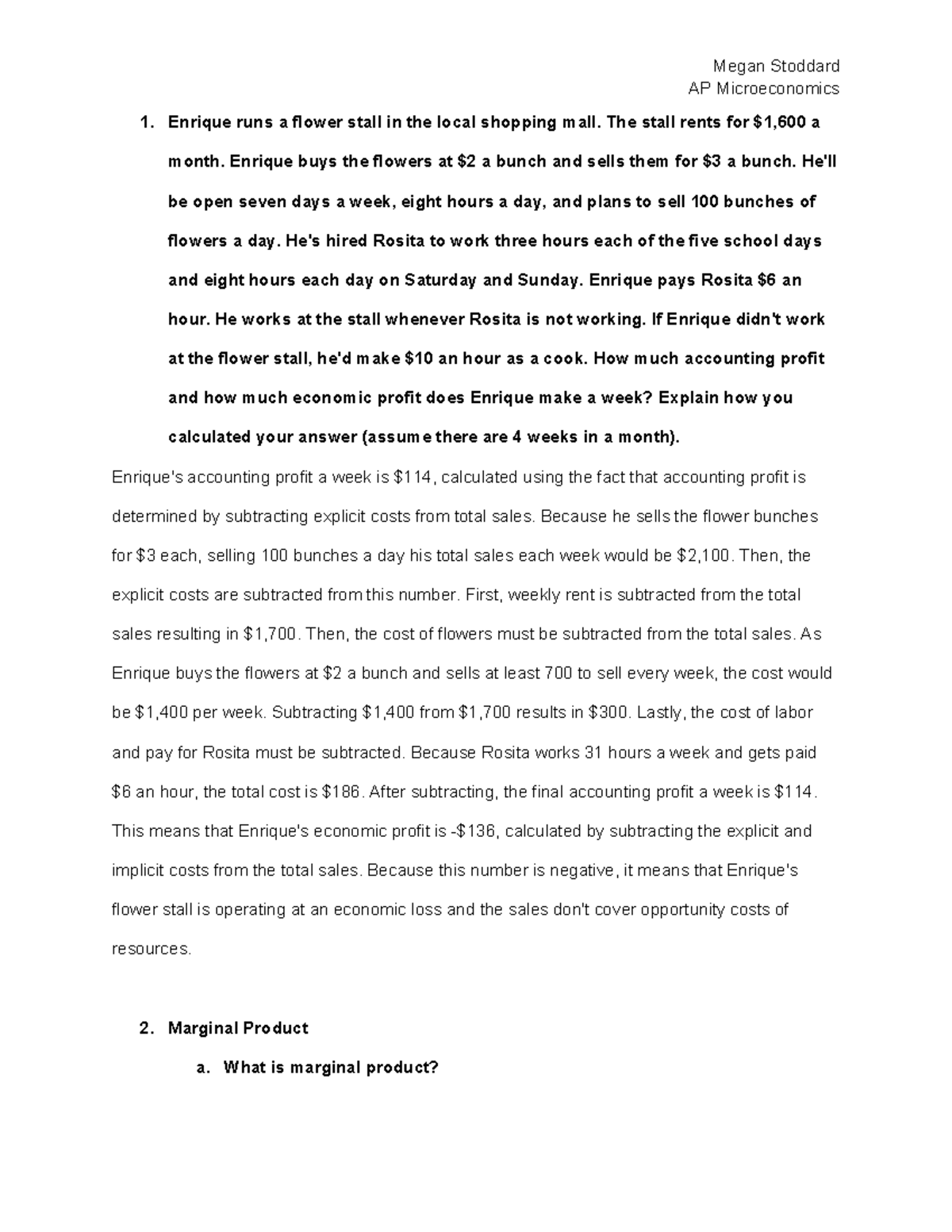 AP Microeconomics Unit 4 Practice: Accounting & Marginal Profit ...