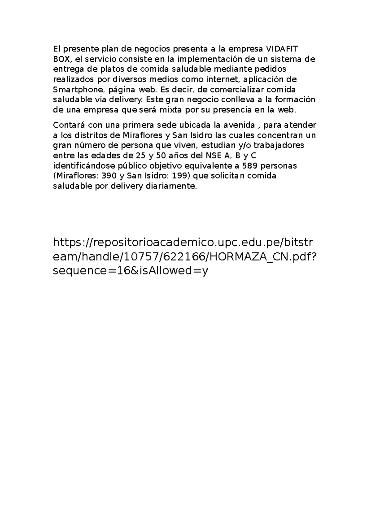 Plan de Negocios para VIDAFIT BOX: Comida Saludable a Domicilio - Studocu