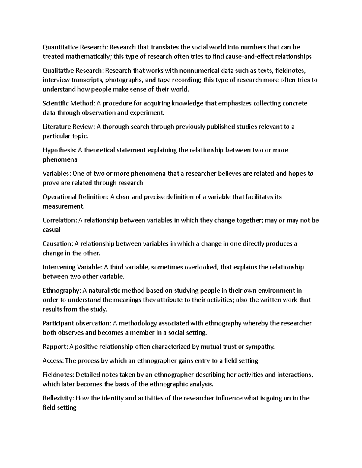 Intro to soc chapter 2 - notes - Quantitative Research: Research that ...