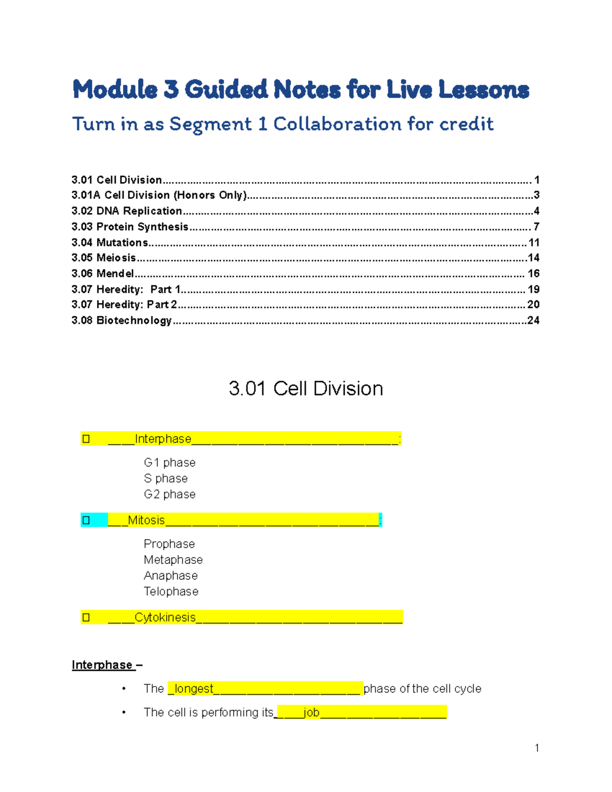 Module 3 Guided Notes for Live Lessons (BIO 101) - Studocu