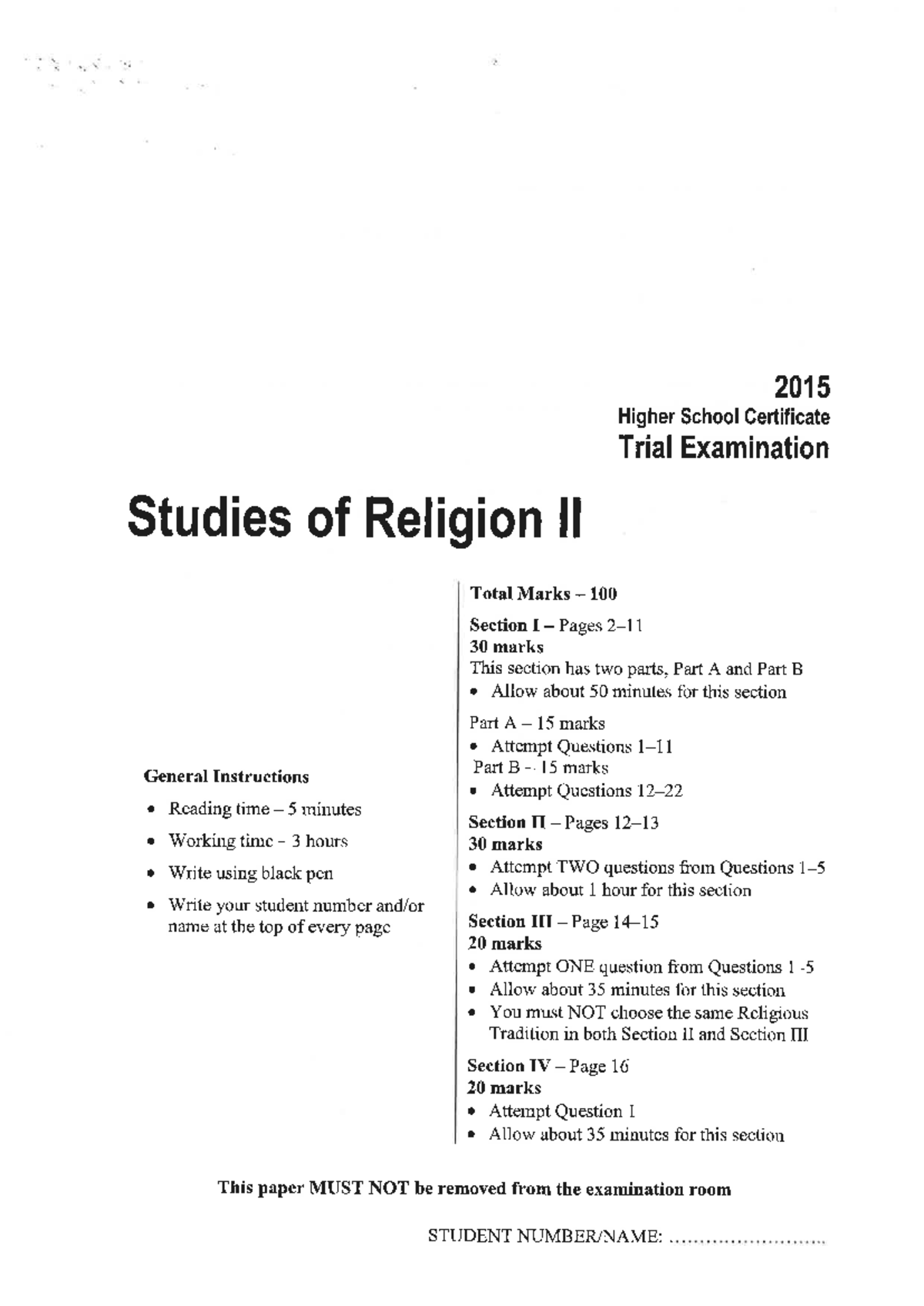 2015 Studies of Religion II Paper - 2015 Higher School Certificate ...