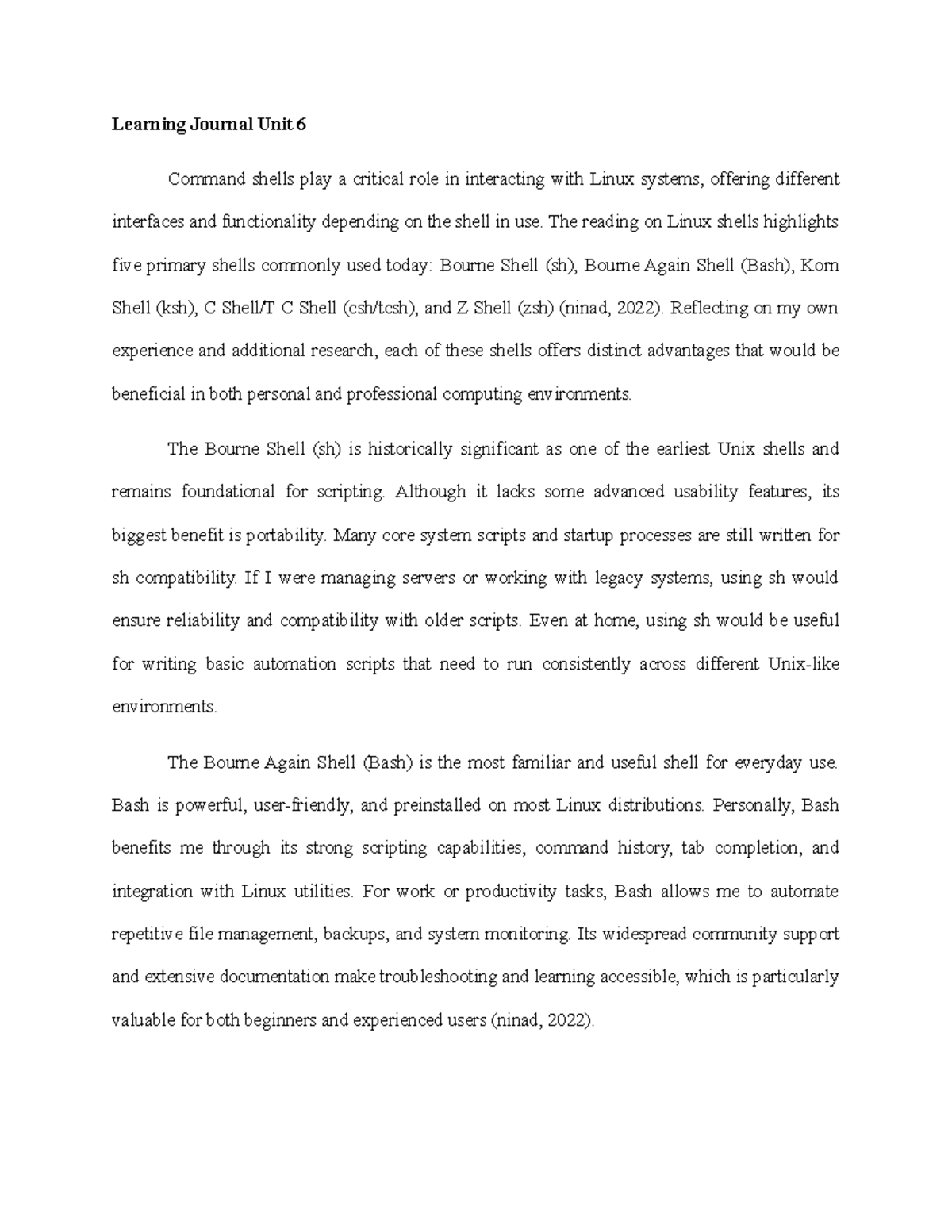 CS 3307 Learning Journal: Exploring Linux Command Shells - Studocu