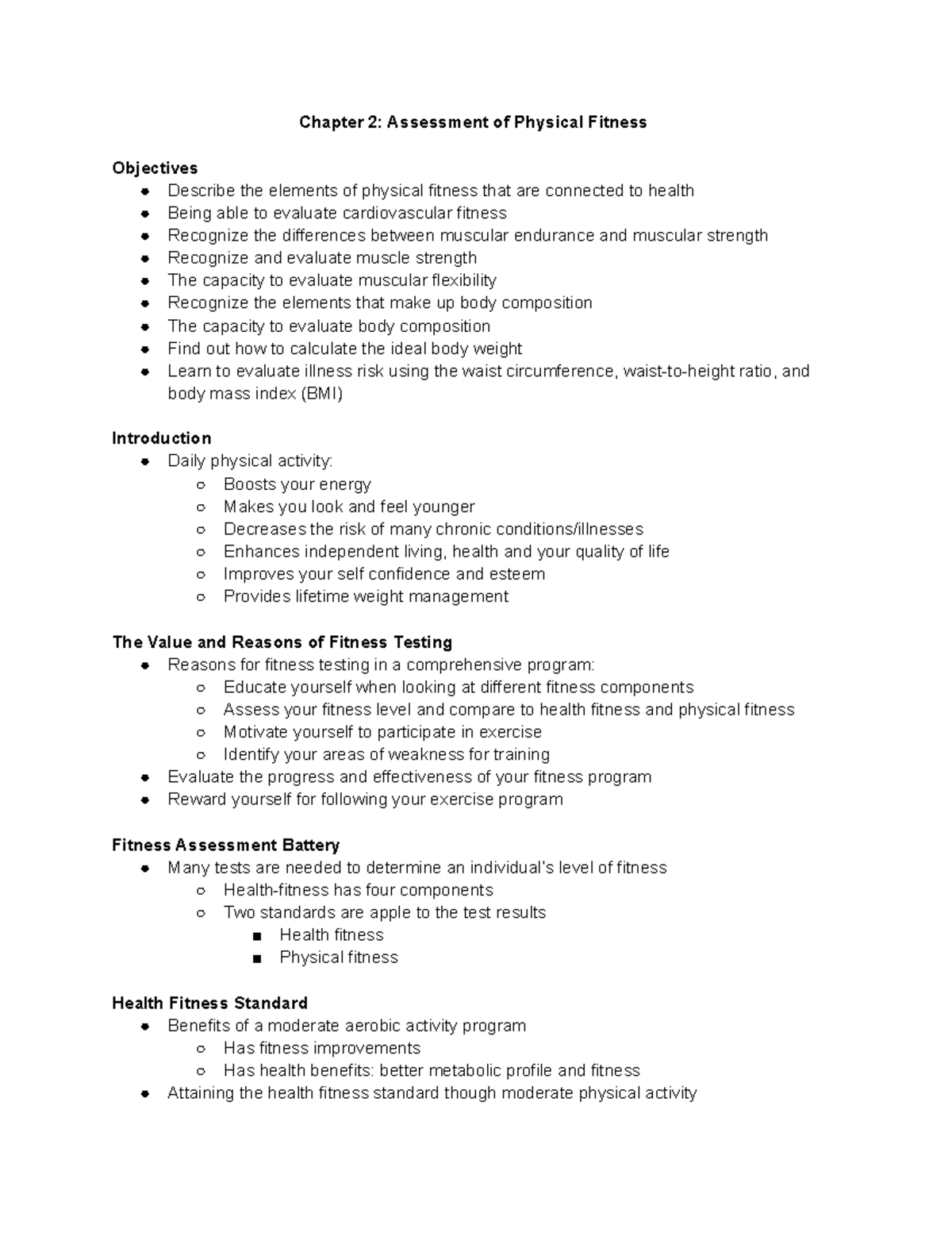 Chapter 2: Evaluating Physical Fitness Components and Standards - Studocu