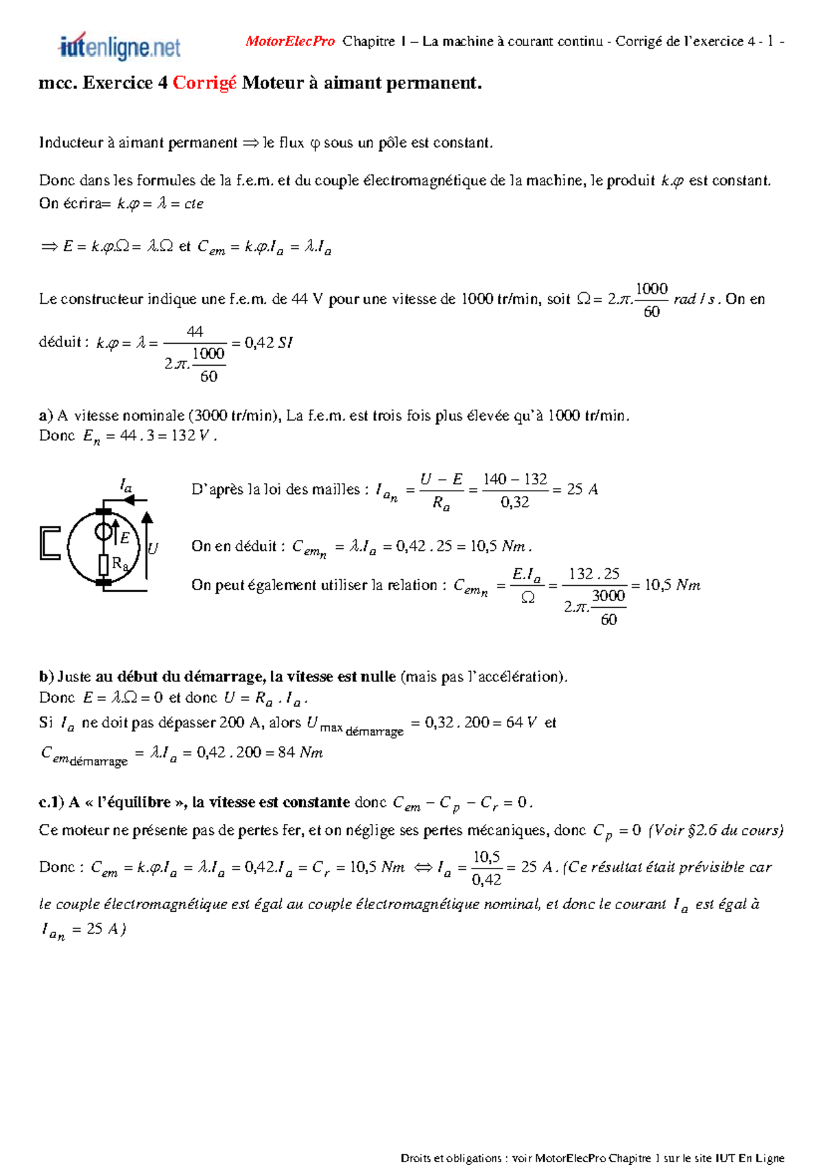 MotorElecPro MCC Exo 04 - Corrigé de Machine à Courant Continu - Studocu