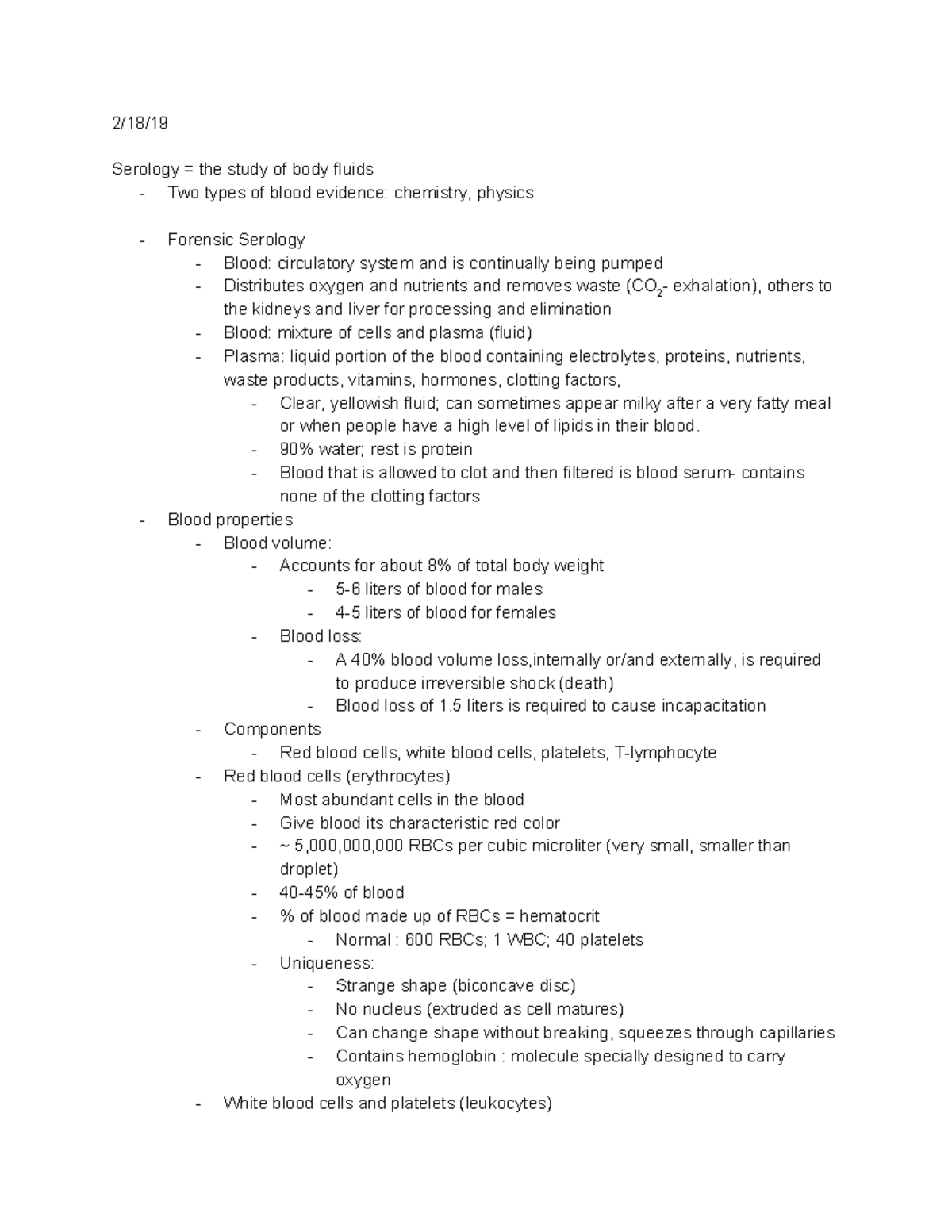 Classnotes - Ch.6: Forensic Serology & Blood Evidence Analysis - Studocu
