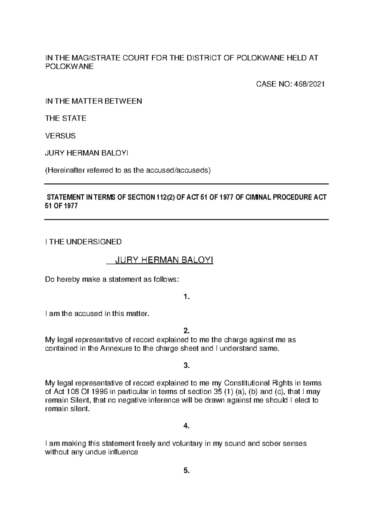 Plea of Guilty S112 - Criminal Procedure Statement Document - Studocu