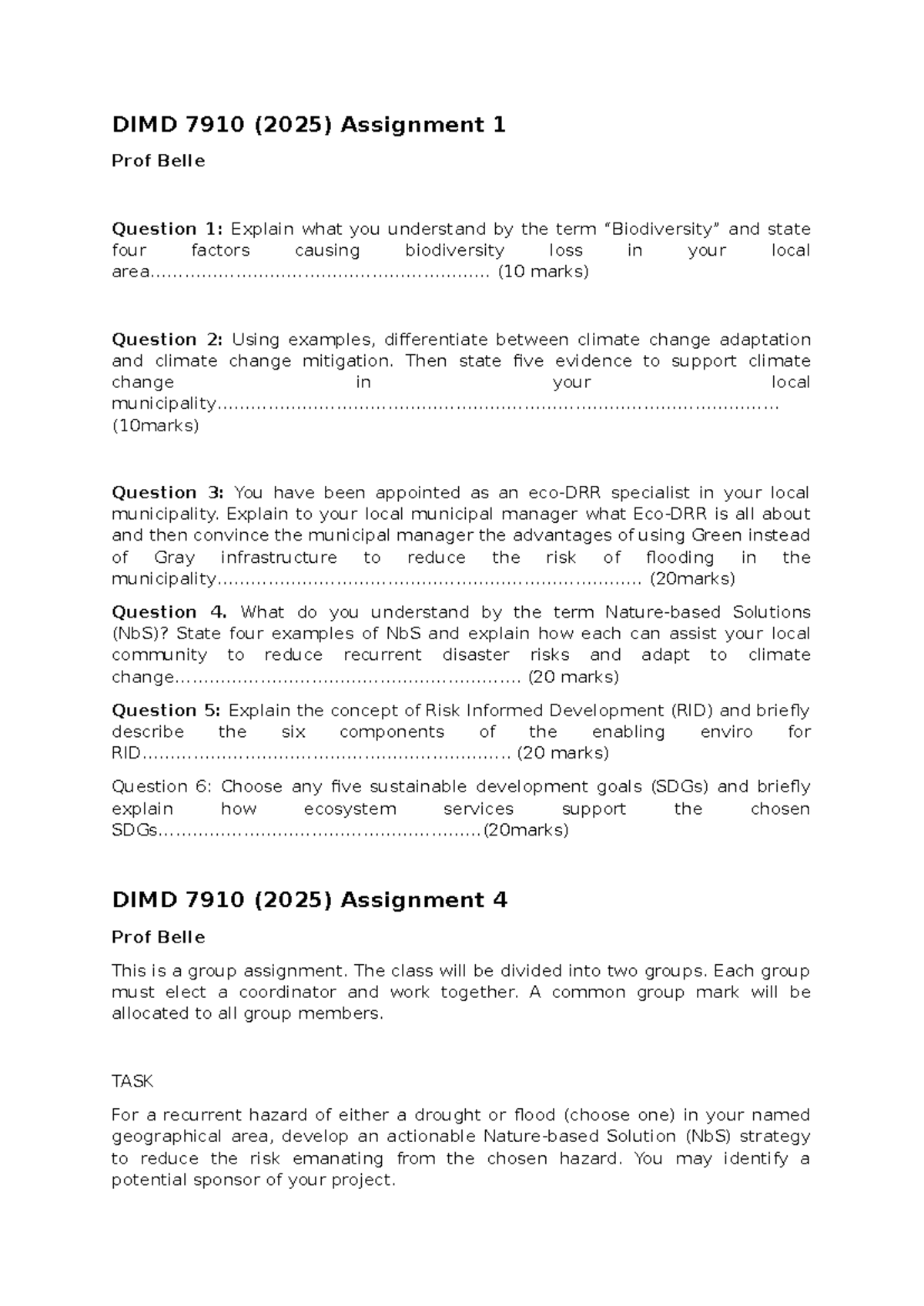 DIMD 7910 (2025) Assignments 1 & 4: Biodiversity, Climate Change, and ...