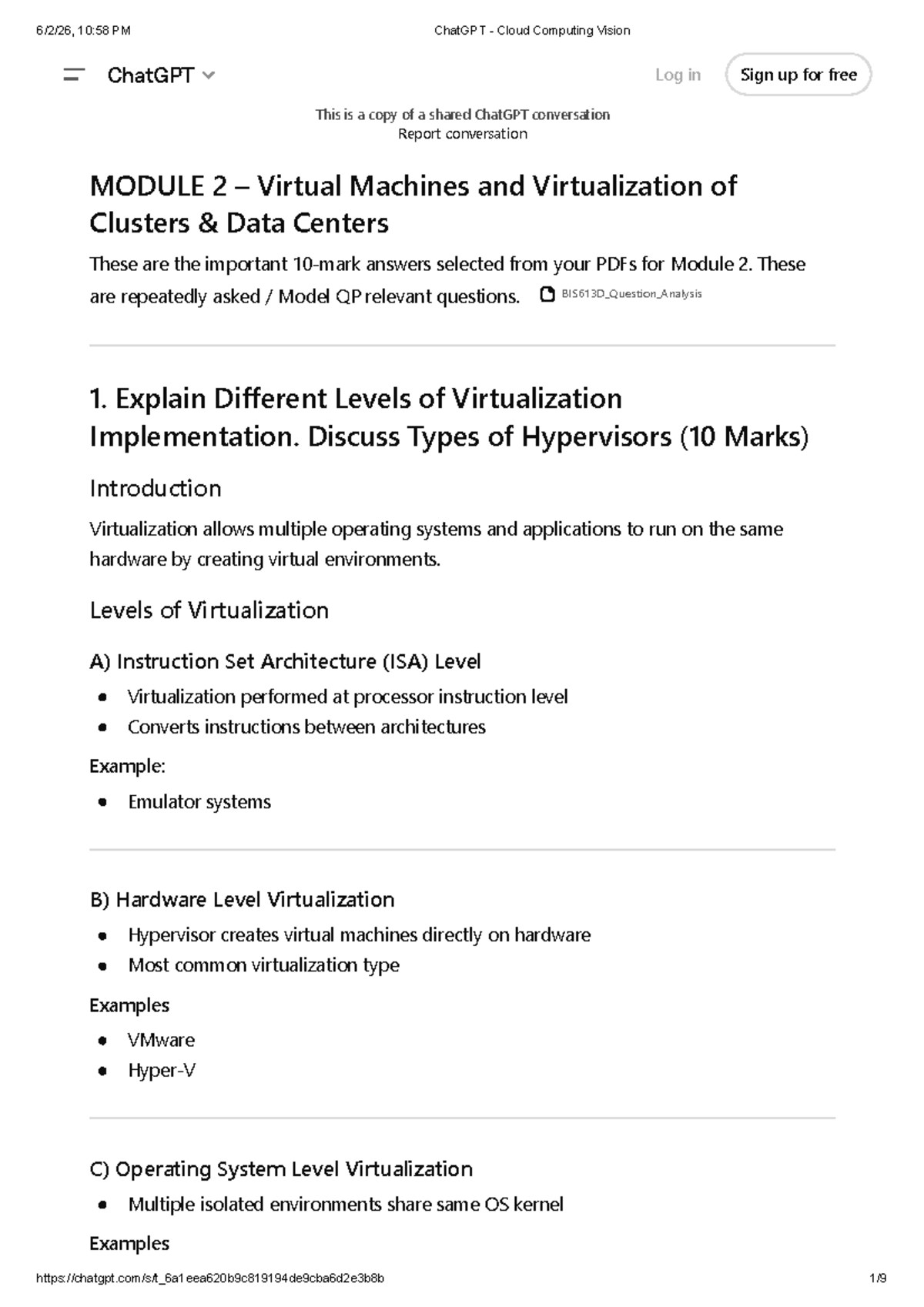 M2 - Virtualization Concepts and Hypervisor Types in BIS613D - Studocu