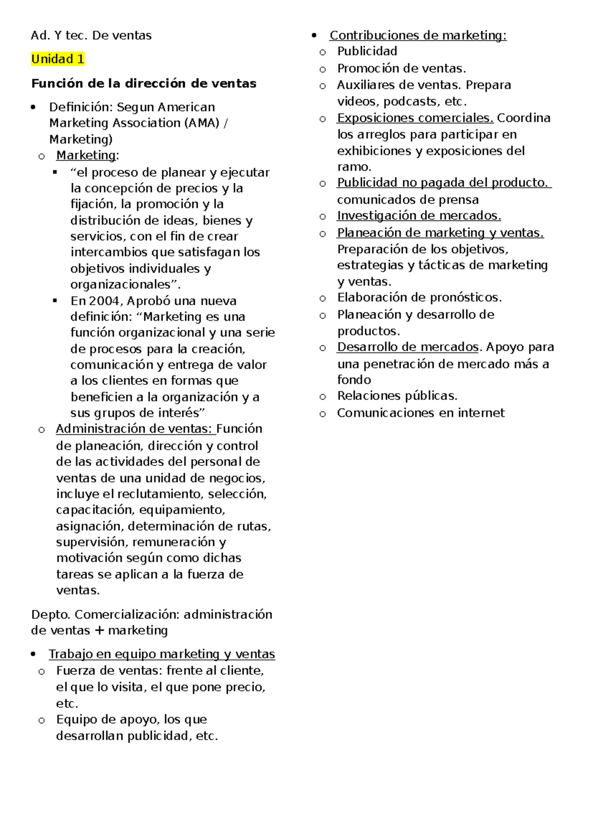 adm y tec de ventas - Ad. Y tec. De ventas Unidad 1 Función de la ...