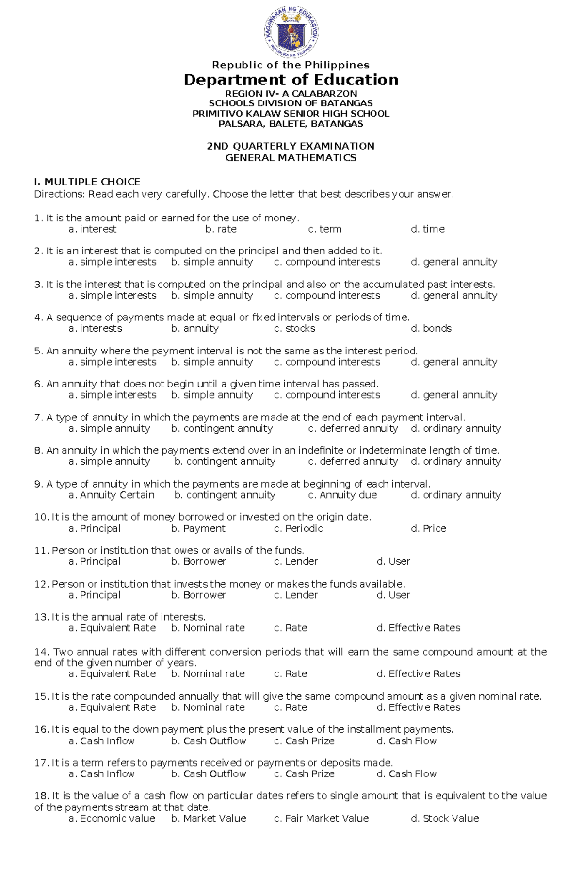 621196573 2nd Quarterly Exam General Math - Republic of the Philippines ...