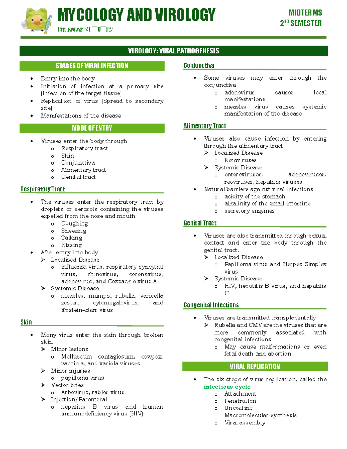 MYCOLOGY AND VIROLOGY MIDTERMS 2ND SEMESTER: VIRAL PATHOGENESIS OVERVIEW - Studocu