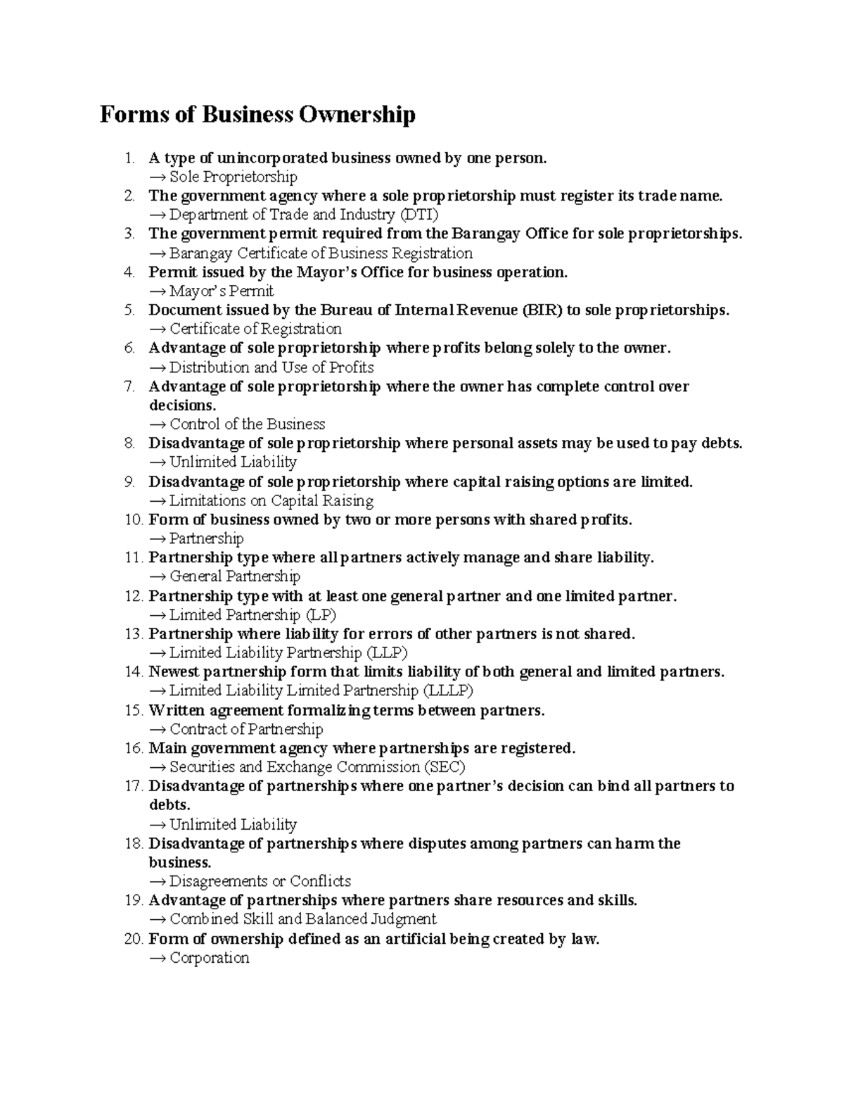 Lesson 4: Forms of Business Ownership Overview and Key Concepts - Studocu
