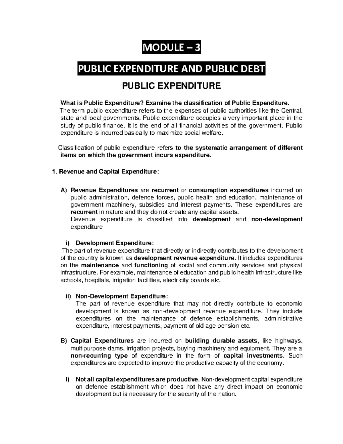 Module 3: Public Expenditure and Public Debt Overview - Studocu