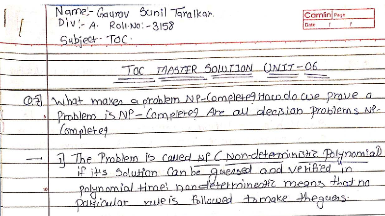 Toc Master Solution: Understanding NP Problems and Turing Machines (Unit 6) - Studocu