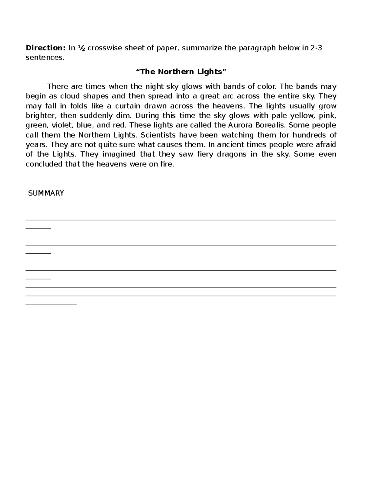 Northern Lights Summary Activity - Aurora Borealis Insights - Studocu