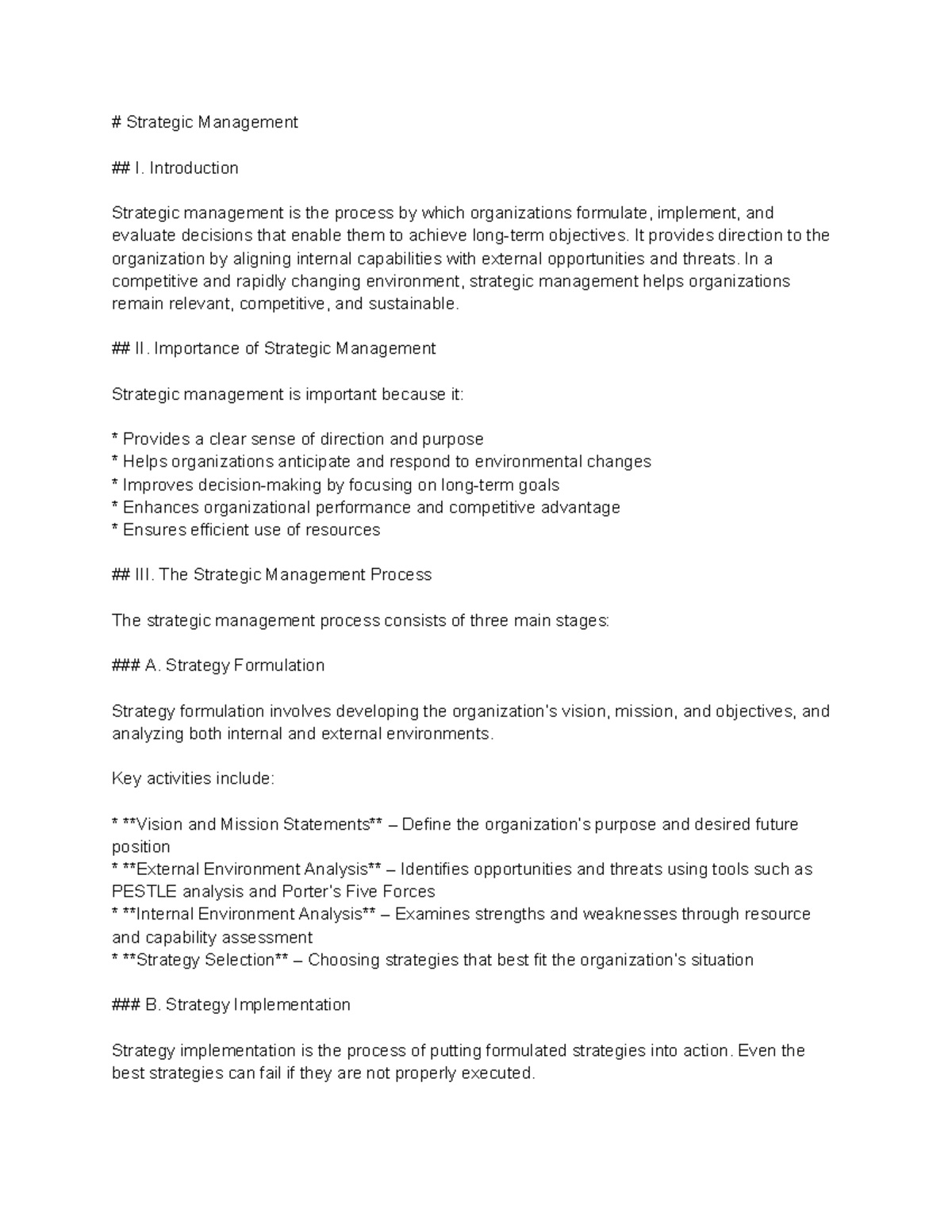 Strategic Management I: Key Concepts and Processes Notes - Studocu