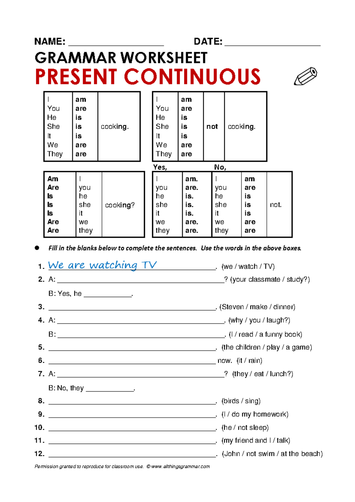 ESLGrammar.ATG - Present Continuous Worksheet - Studocu
