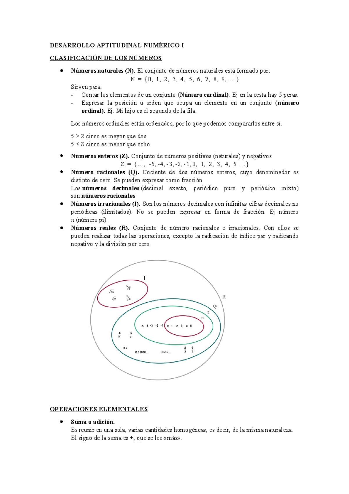 Desarrollo Aptitudinal Numérico I: Clasificación y Operaciones de ...