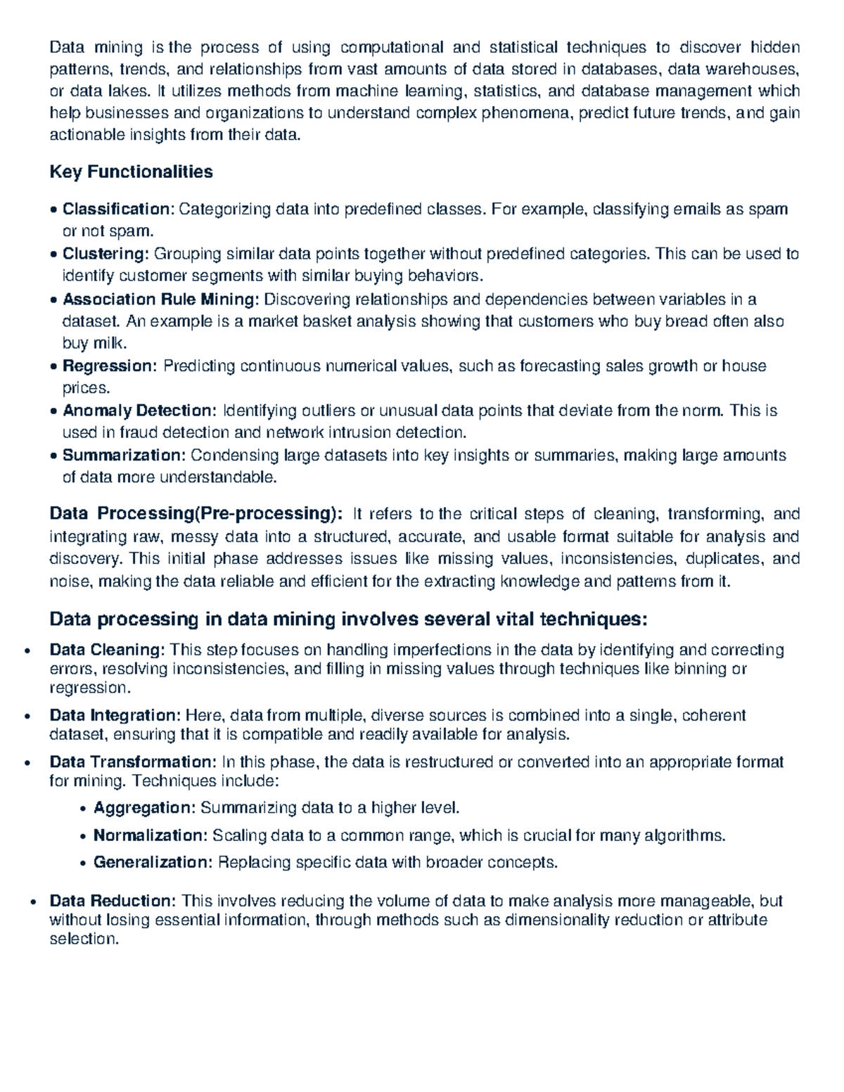 DATA Warehousing & DATA Mining - Unit 3 Overview and Techniques - Studocu