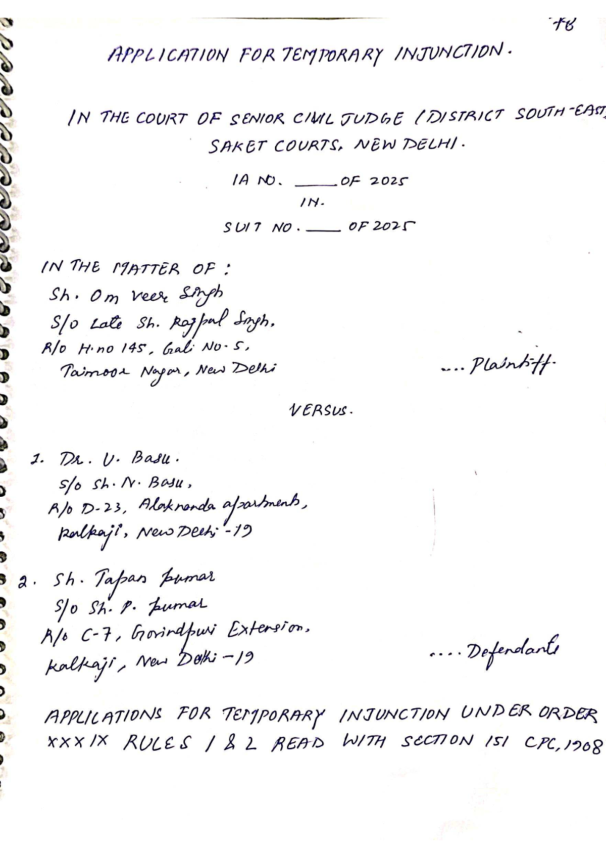 Application for Temporary Injunction - Case No. 2025 - Studocu