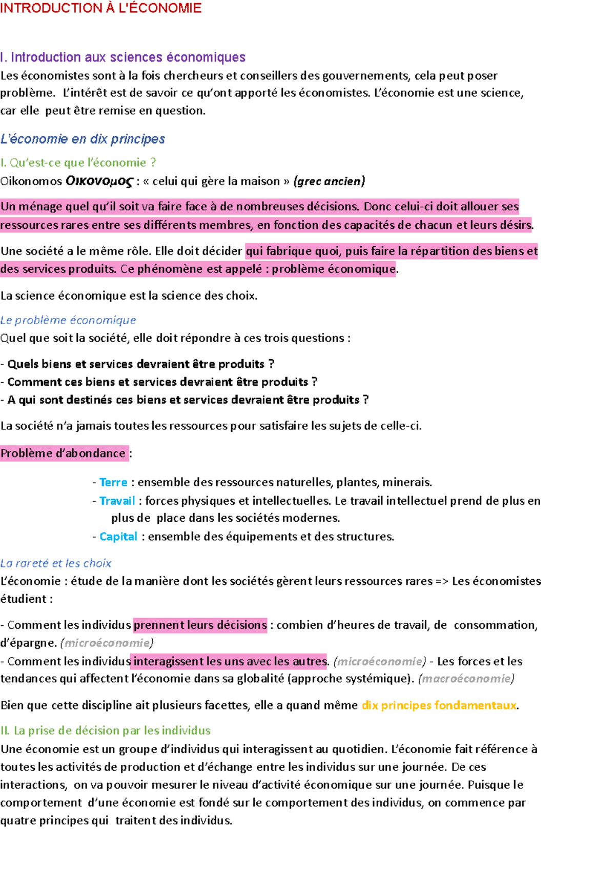 Cours Complet d'Économie - Introduction aux Principes Économiques - Studocu