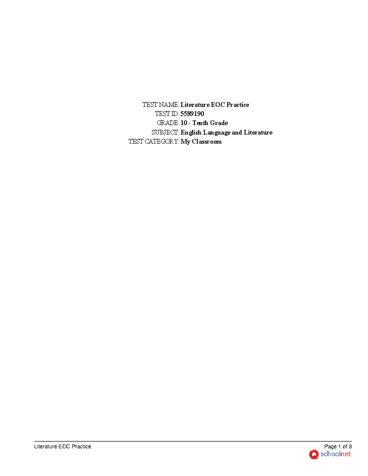 EOC Literature Practice - Grade 10 Exam Review - Studocu
