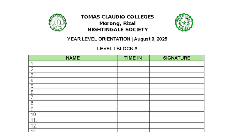 TOMAS CLAUDIO COLLEGES Year Level Orientation Registration 2025 - Studocu