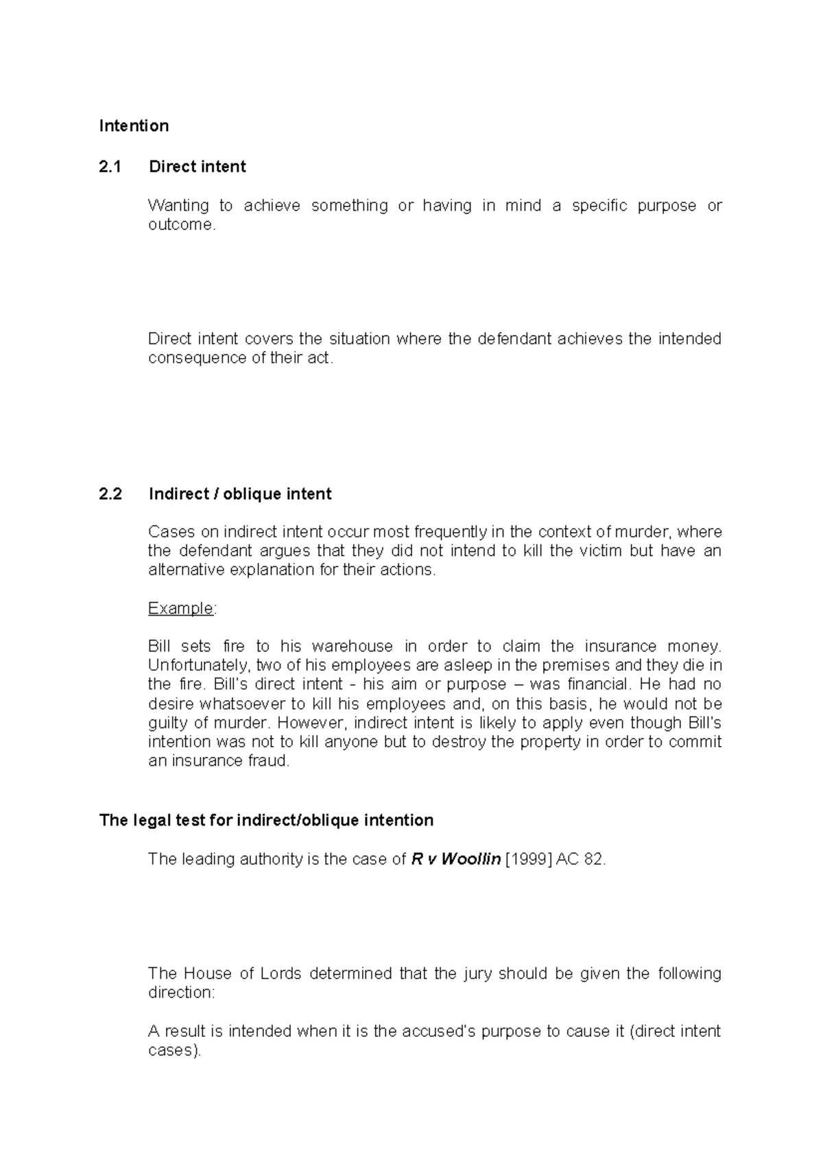 LG II - Criminal Law: Intent, Negligence, and Mens Rea Lecture Notes ...